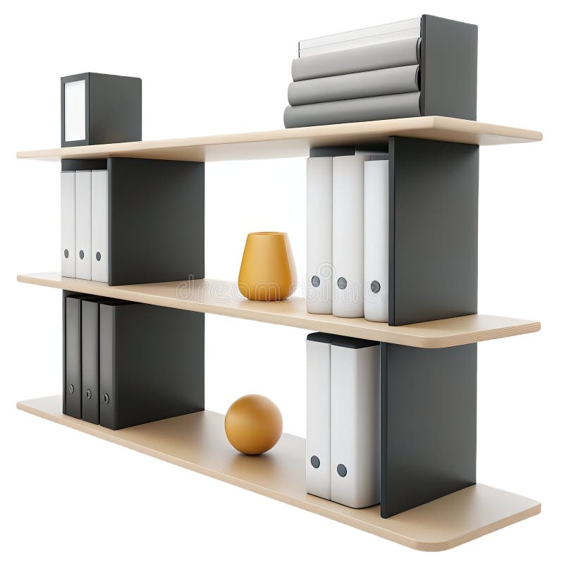 Office Shelves with Folders on White Background.Modern Office Design.3d ...