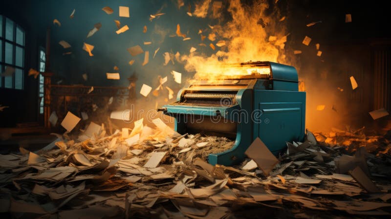 Office Shredder Overflowing with Shredded Paper Stock Illustration ...