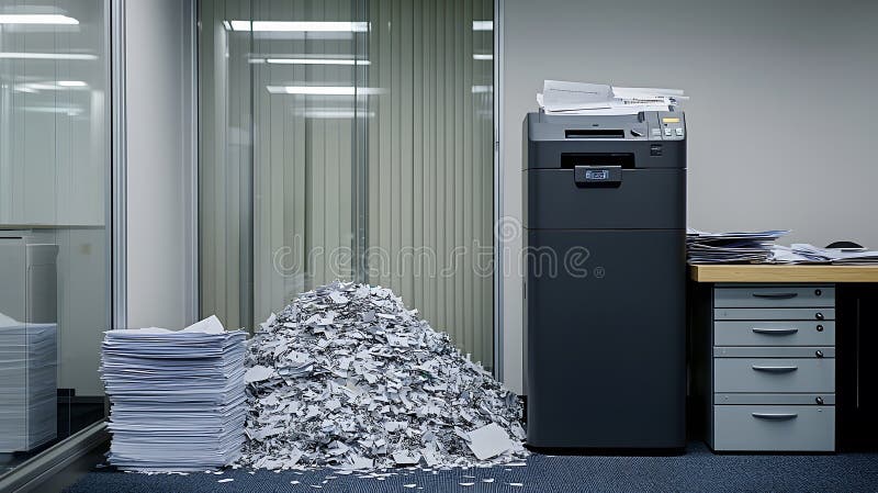 Office Shredder Overwhelmed Paper Mountain, Documents, Data Destruction ...