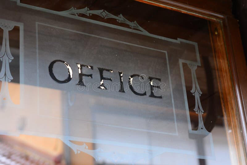 Office sign on the window stock image. Image of used - 203546063