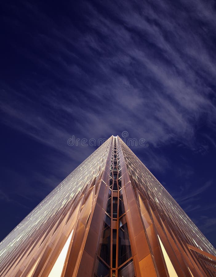 Office Skyscraper, Low Angle, Night Time Stock Image - Image of ...