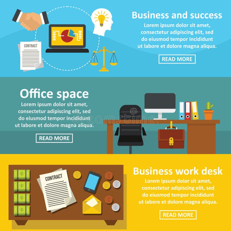Office Space Banner Horizontal Set, Flat Style Stock Vector ...