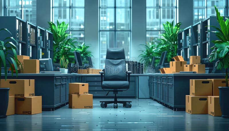 Office Space with Boxes: Illustration of an Empty Workplace Stock Image ...