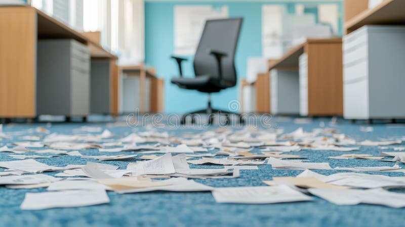 An Office Space Cluttered with Scattered Papers, Highlighting ...
