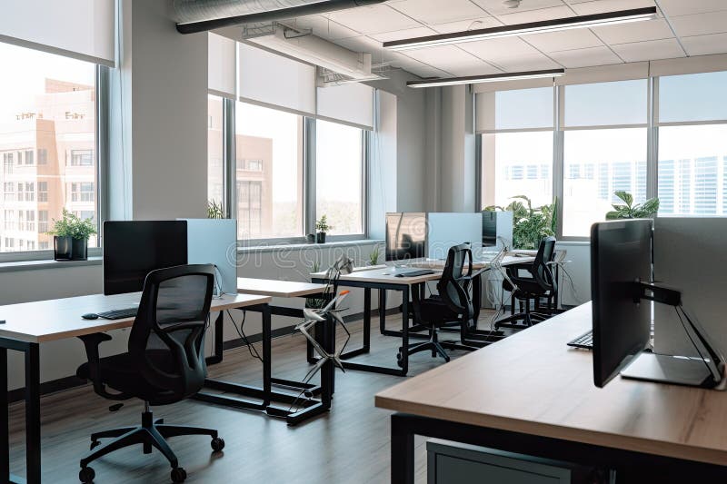 Office Space with Ergonomic Chairs, Desks, and Lighting for Maximum ...