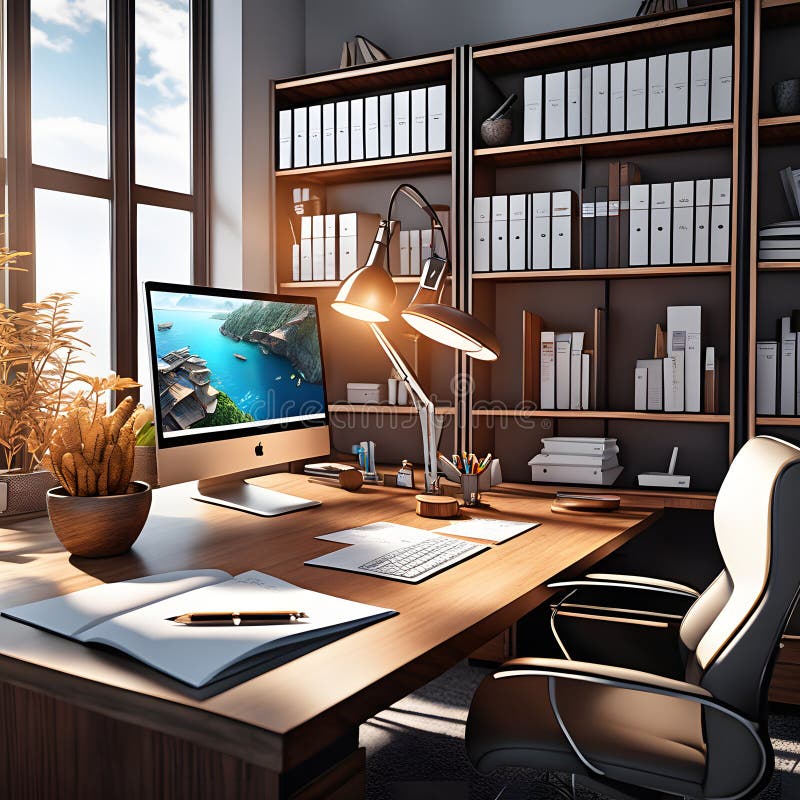 Office Space with Furniture, AI-Images Stock Illustration - Illustration of business ...