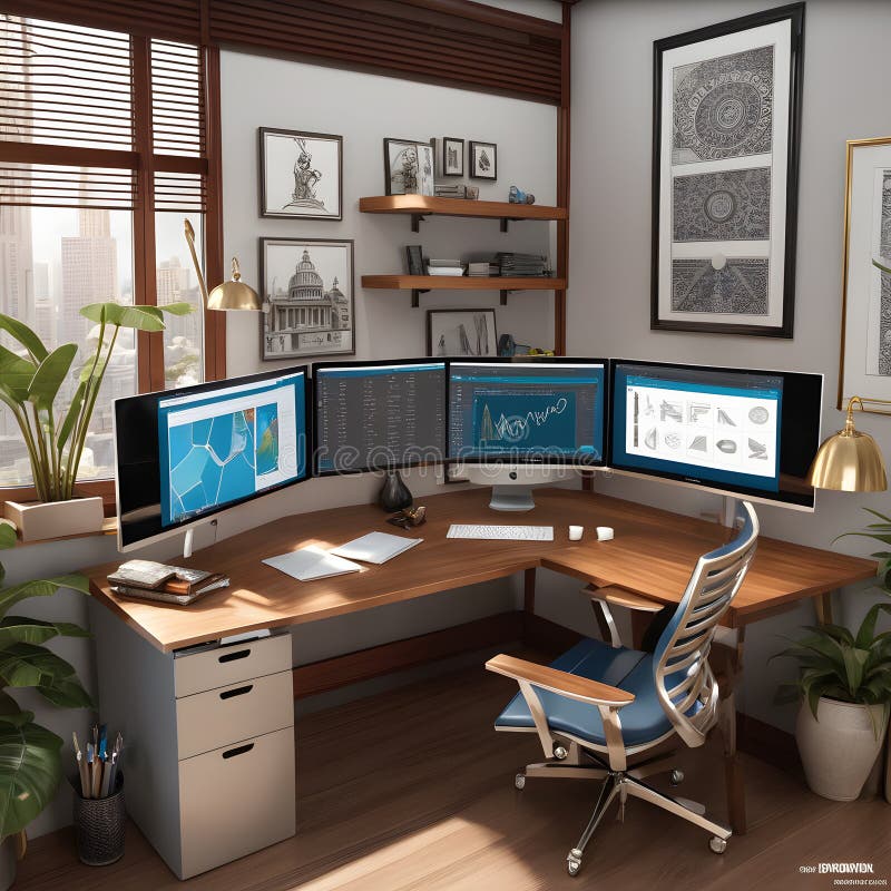Office Space with Furniture, AI-Images Stock Illustration ...
