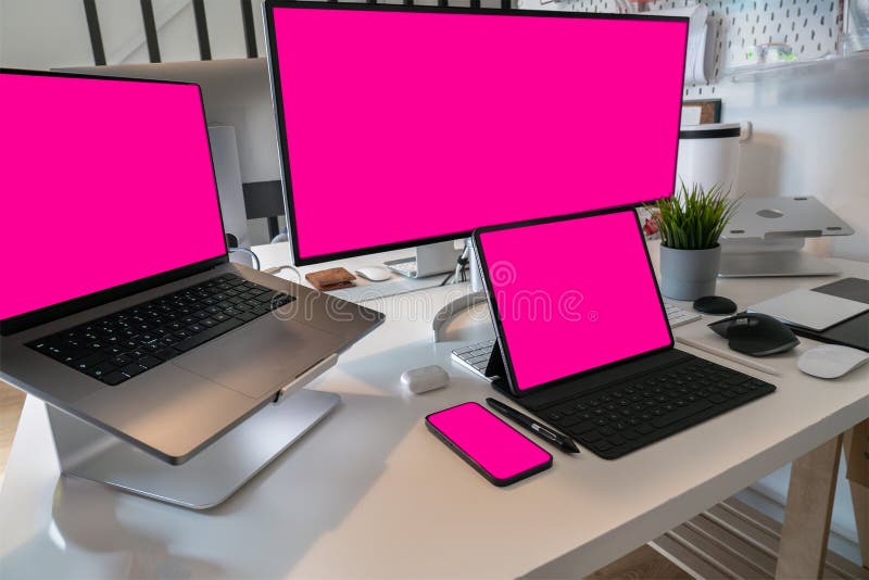 Office Space Interior. Empty Screens Stock Photo - Image of clean ...