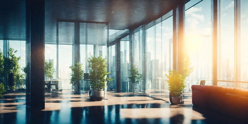 Office Space with Large Windows. Modern Office Interior and Modern ...