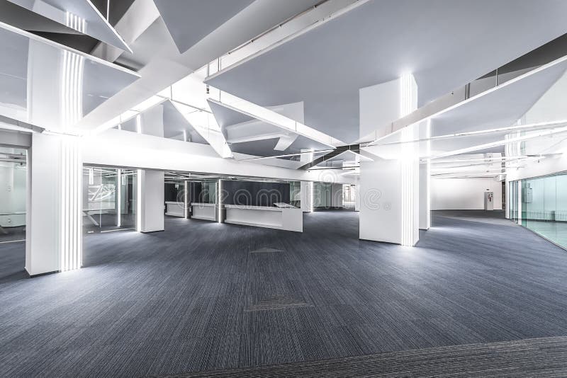 Office Space Lobby with Expressive Ceiling Geometry Stock Photo - Image ...