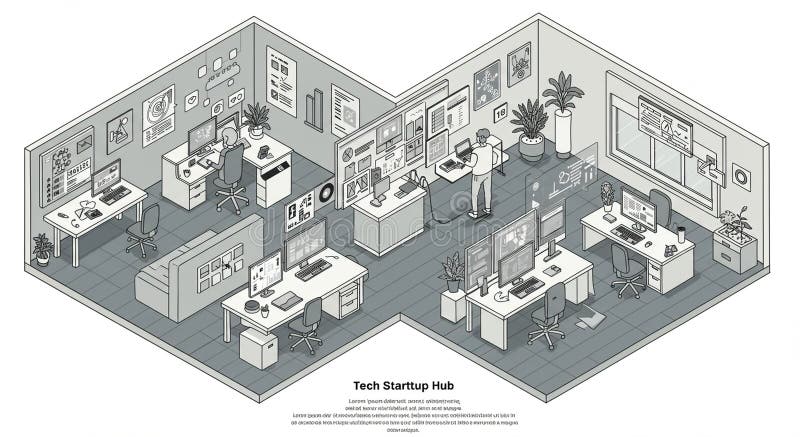 Office Space in a Tech Startup Hub with Multiple Workstations and Modern Office Stock ...