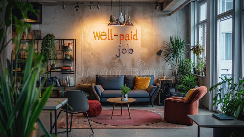 Office Space with Text Well-Paid Job Stock Image - Image of print ...