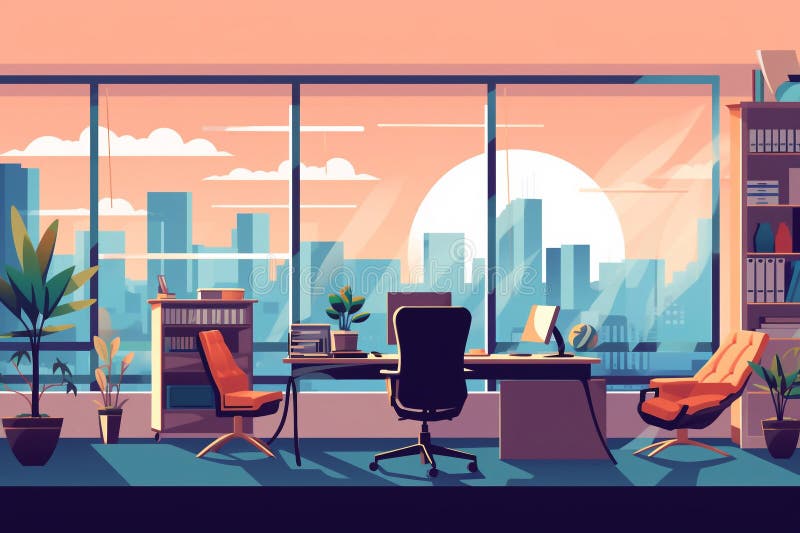 Office Space with a View of the City. Office Work Stock Illustration ...