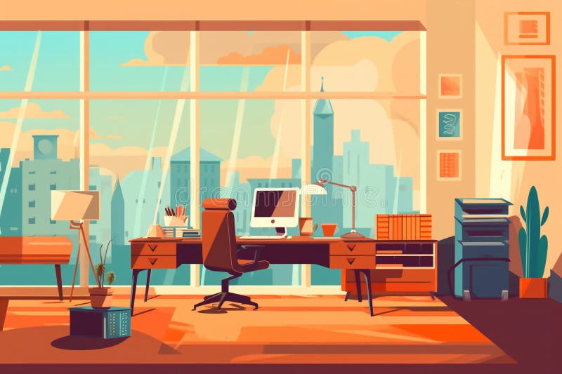 Office Space with a View of the City. Office Work Stock Illustration ...