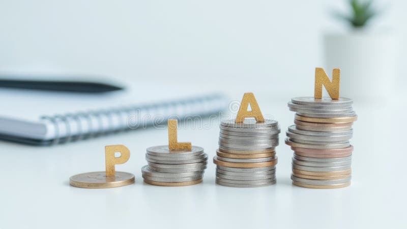 Office Space Visual Strategic Planning with Stacked Coins and Clean ...