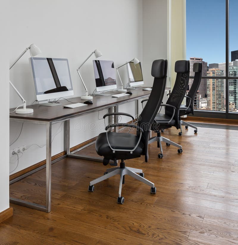 Partners Desk with Computers Stock Photo - Image of notepad, swivel ...