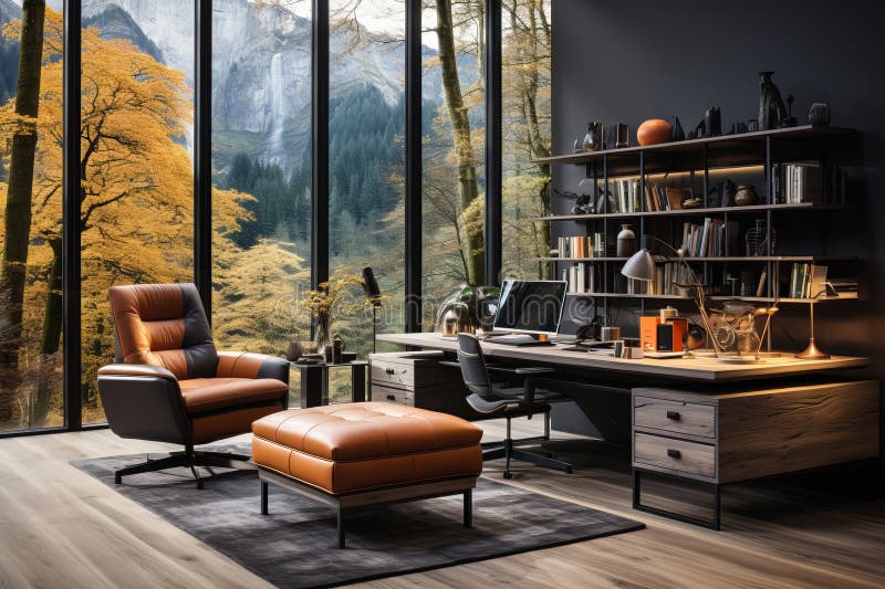 Office with a Spacious Desk Adorned with Minimal Decor, Atmosphere of ...