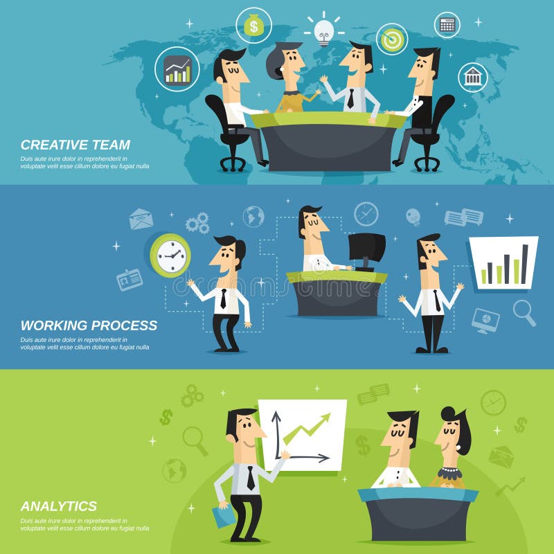 Office Staff Employees Horizontal Banners Vector Design Illustration ...