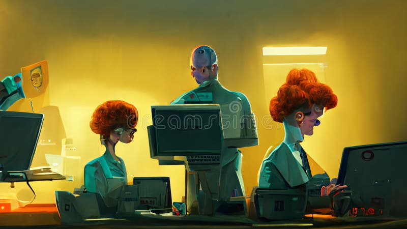 Office Staff Members in Front of Their Computers at Their Workstations ...