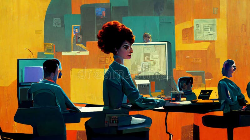 Office Staff Members in Front of Their Computers at Their Workstations ...