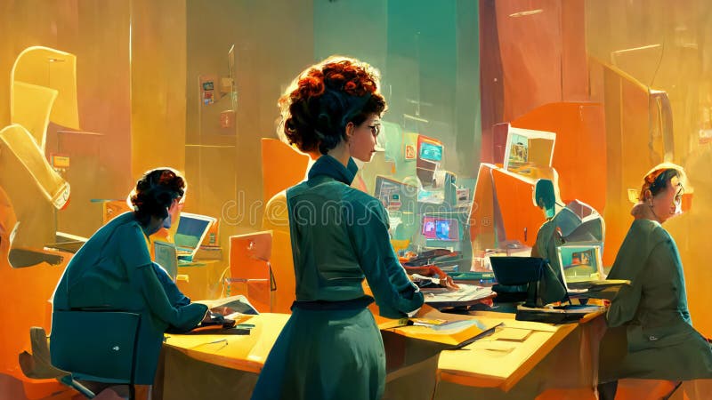 Office Staff Members in Front of Their Computers at Their Workstations ...