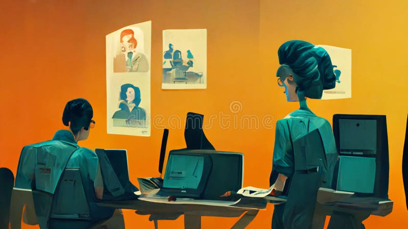 Office Staff Members in Front of Their Computers at Their Workstations ...