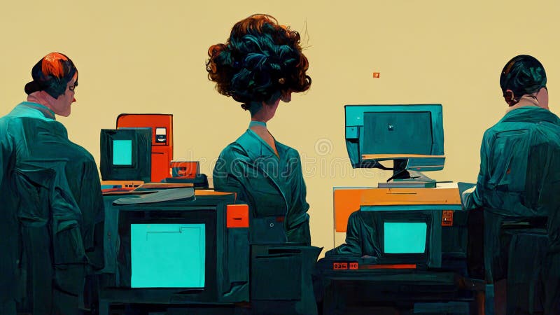 Office Staff Members in Front of Their Computers at Their Workstations ...