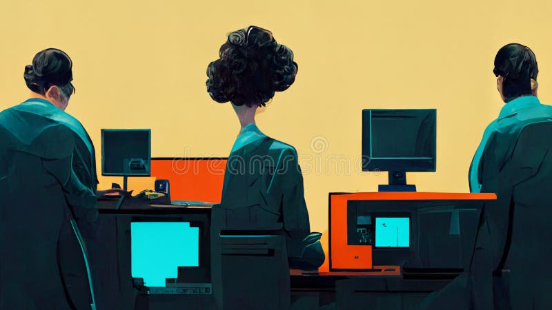 Office Staff Members in Front of Their Computers at Their Workstations ...