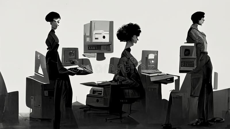 Office Staff Members in Front of Their Computers at Their Workstations ...