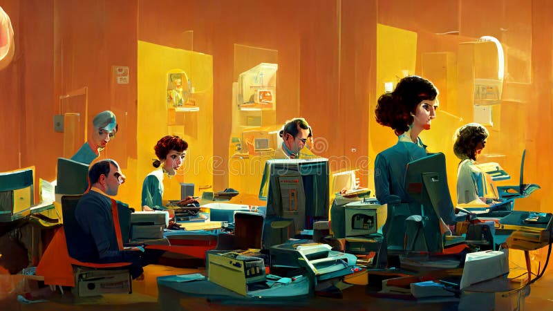 Office Staff Members in Front of Their Computers at Their Workstations ...