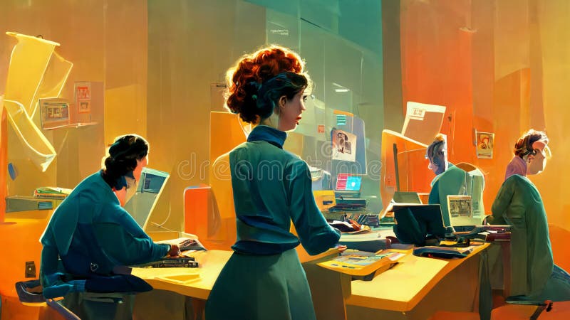 Office Staff Members in Front of Their Computers at Their Workstations ...