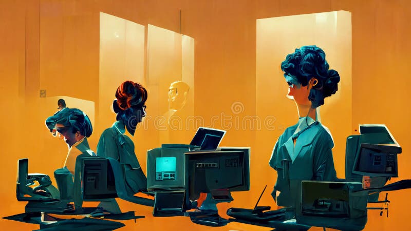 Office Staff Members in Front of Their Computers at Their Workstations ...