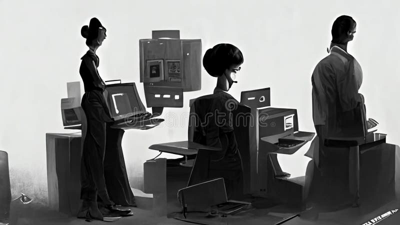 Office Staff Members in Front of Their Computers at Their Workstations ...