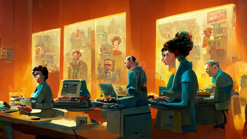 Office Staff Members in Front of Their Computers at Their Workstations ...