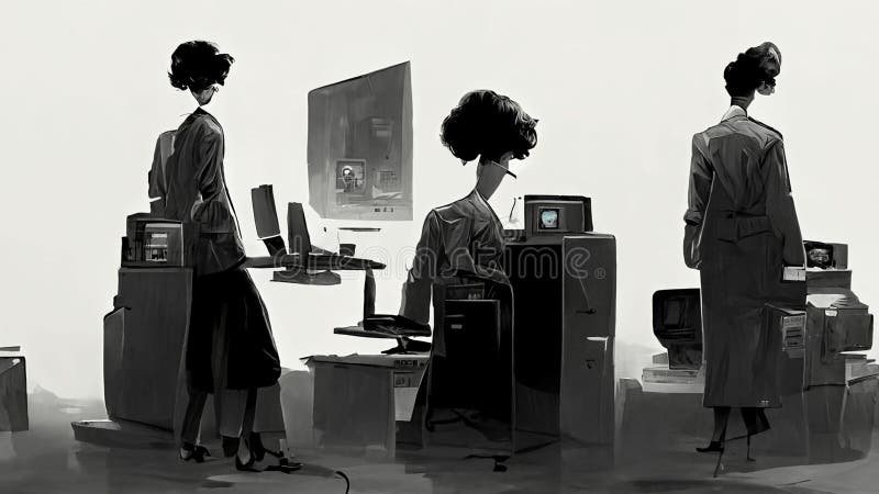 Office Staff Members in Front of Their Computers at Their Workstations ...