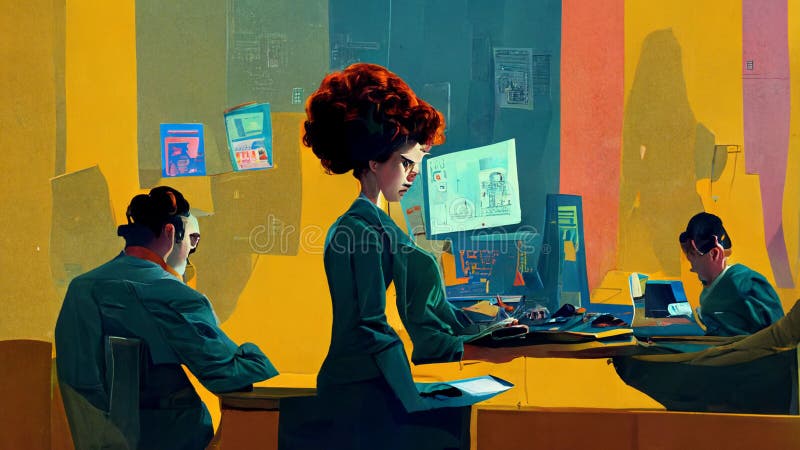 Office Staff Members in Front of Their Computers at Their Workstations ...