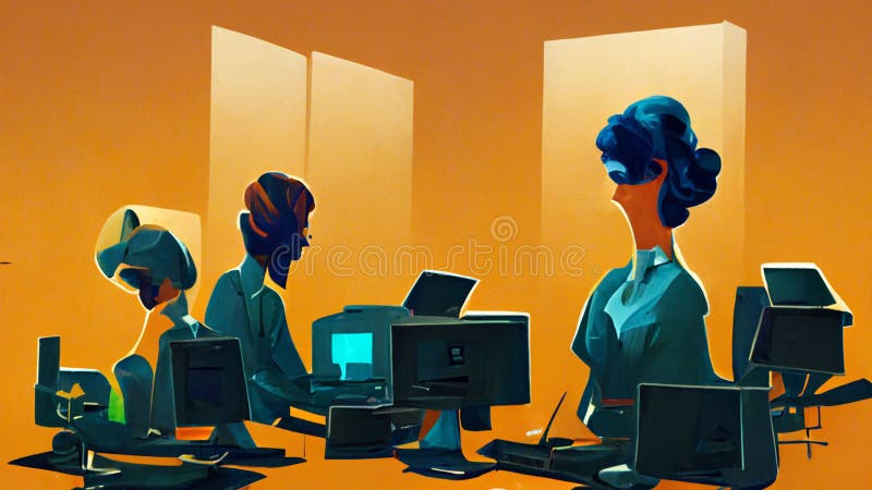 Office Staff Members in Front of Their Computers at Their Workstations ...