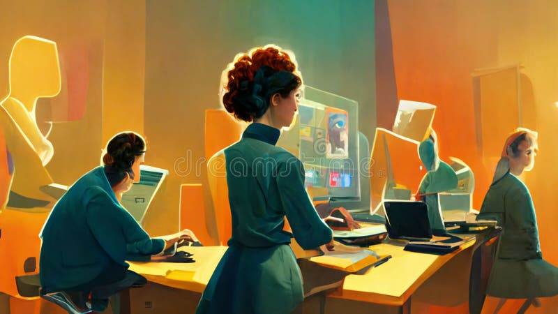Office Staff Members in Front of Their Computers at Their Workstations ...