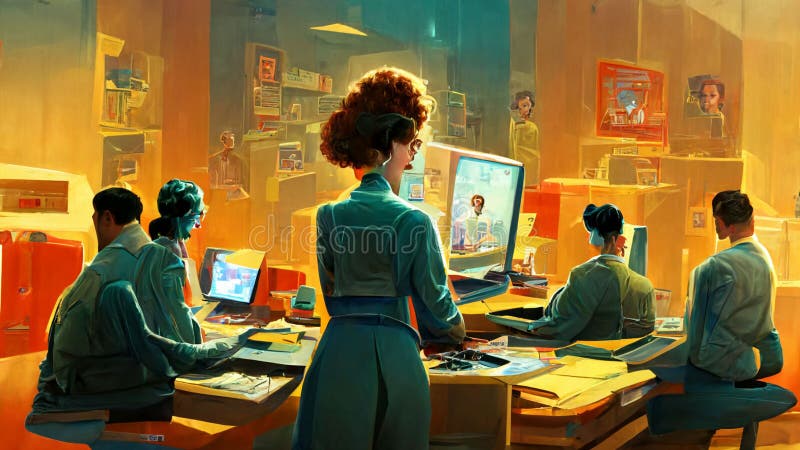 Office Staff Members in Front of Their Computers at Their Workstations ...