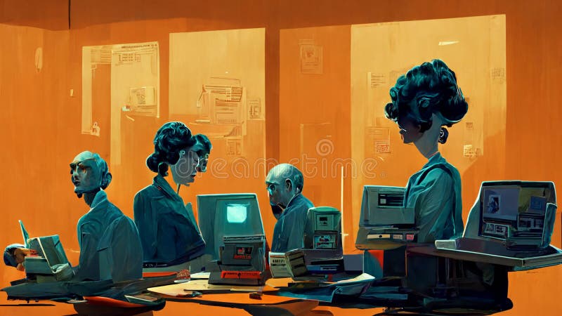 Office Staff Members in Front of Their Computers at Their Workstations ...