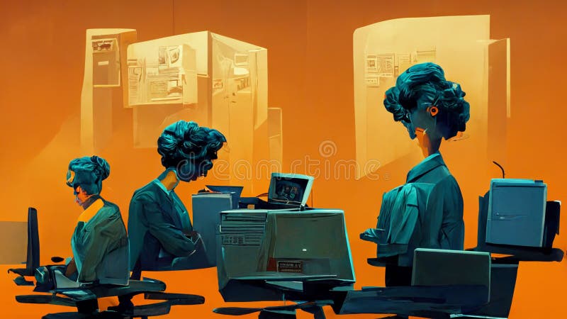 Office Staff Members in Front of Their Computers at Their Workstations ...