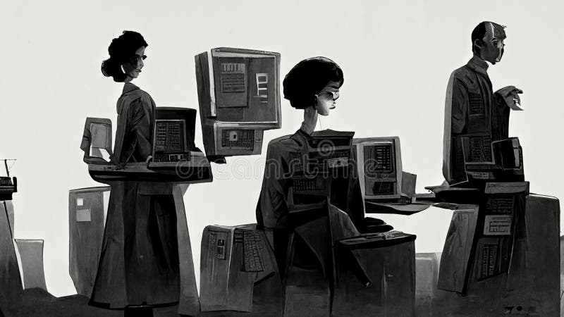 Office Staff Members in Front of Their Computers at Their Workstations ...