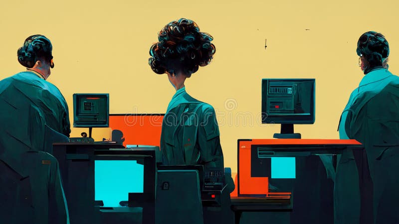 Office Staff Members in Front of Their Computers at Their Workstations ...