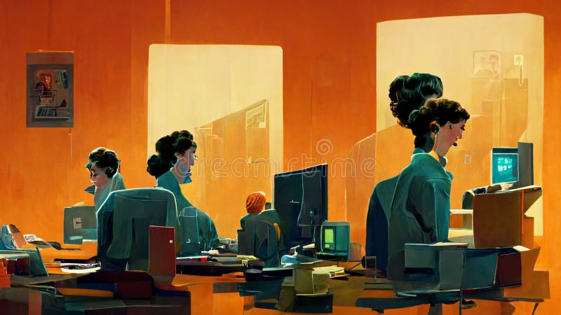 Office Staff Members in Front of Their Computers at Their Workstations ...