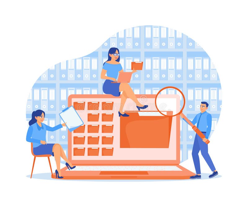 Office Staff Organizes File Storage on the Server. Search for Documents ...