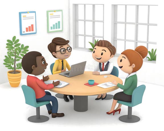 Office Staff at the Round Table in the Process of Discussing Work ...