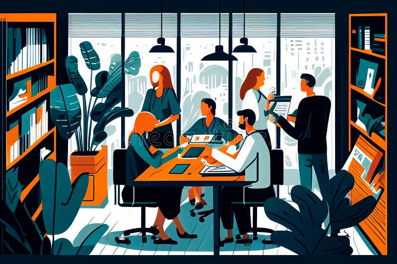 Office Staff, Work and Communication. Head and Subordinates. Various ...