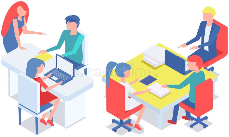 Office Workers. Co-workers. Colleagues Discuss Project Teamwork. Office ...