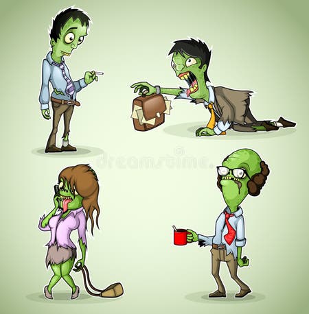 Set of four office zombie stock vector. Illustration of briefcase ...