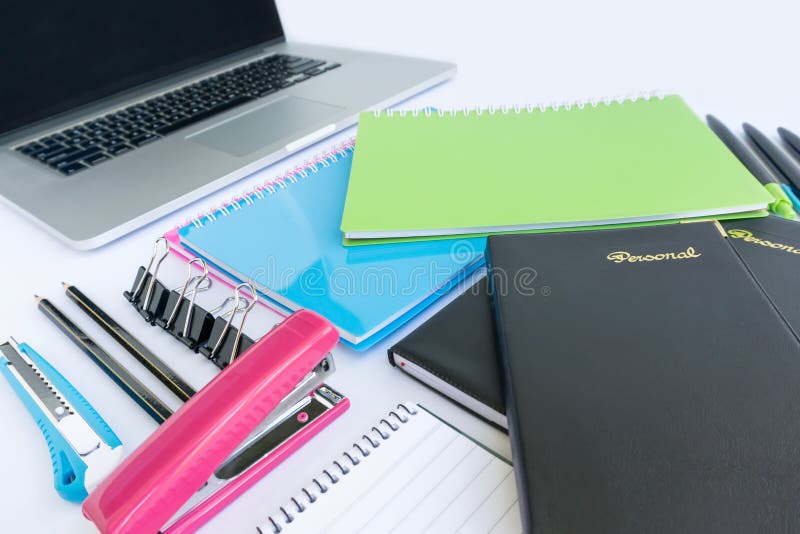 Office and Stationery Supplies and a Laptop Stock Photo - Image of ...